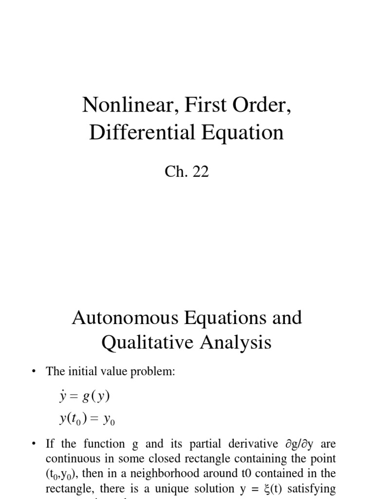 Nonlinear, First Order, Differential Equation | PDF | Nonlinear System | Equations