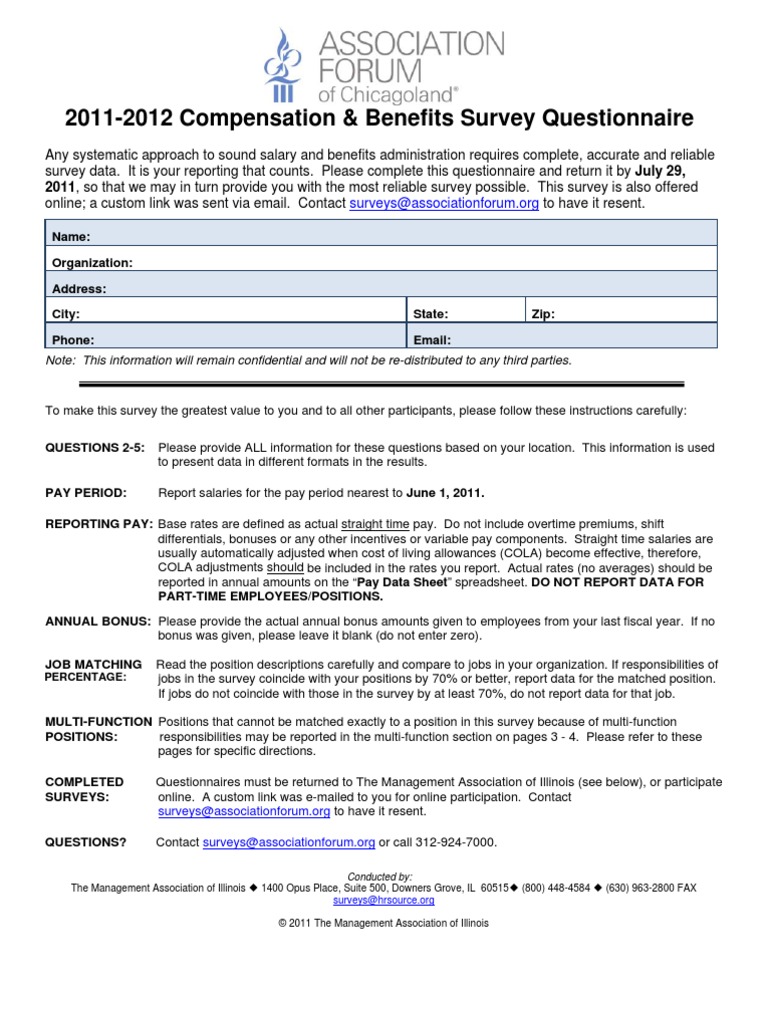 2011-2012 Compensation & Benefits Survey Questionnaire | PDF | Board Of ...