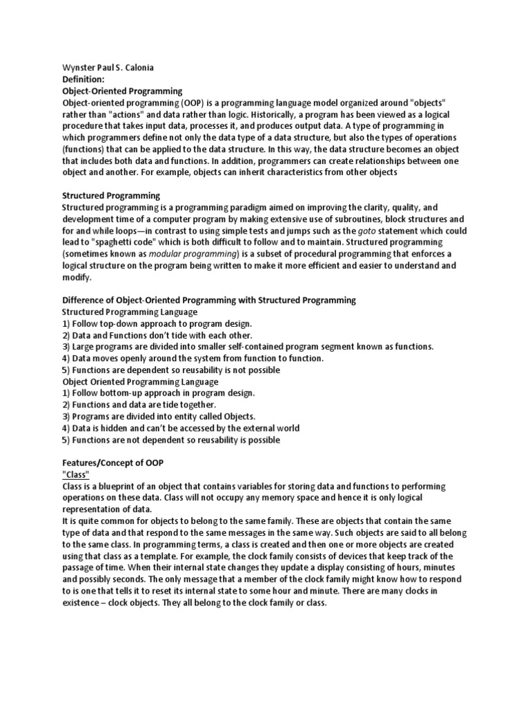 OOP Vs SP | PDF | Object Oriented Programming | Subroutine