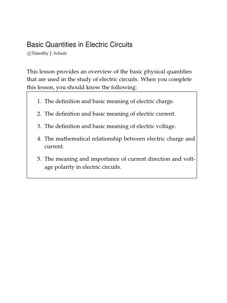 Basic Quantities in Electric Circuits | PDF | Electricity | Electric Current