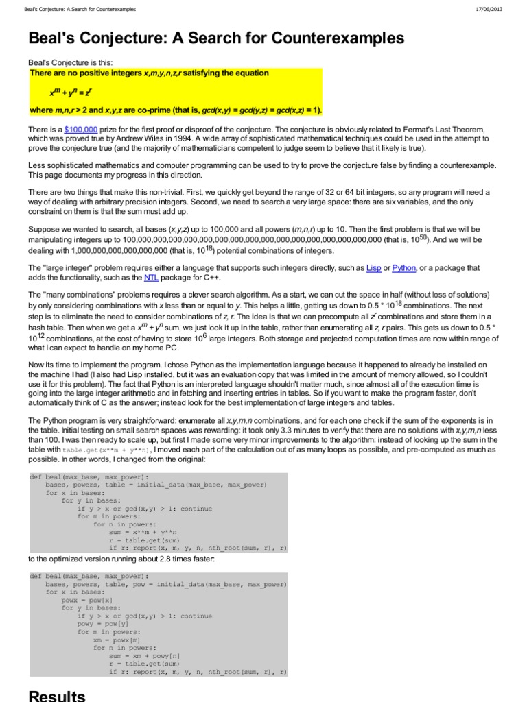 Beal's Conjecture a Search for Counterexamples | Conjecture | Discrete ...