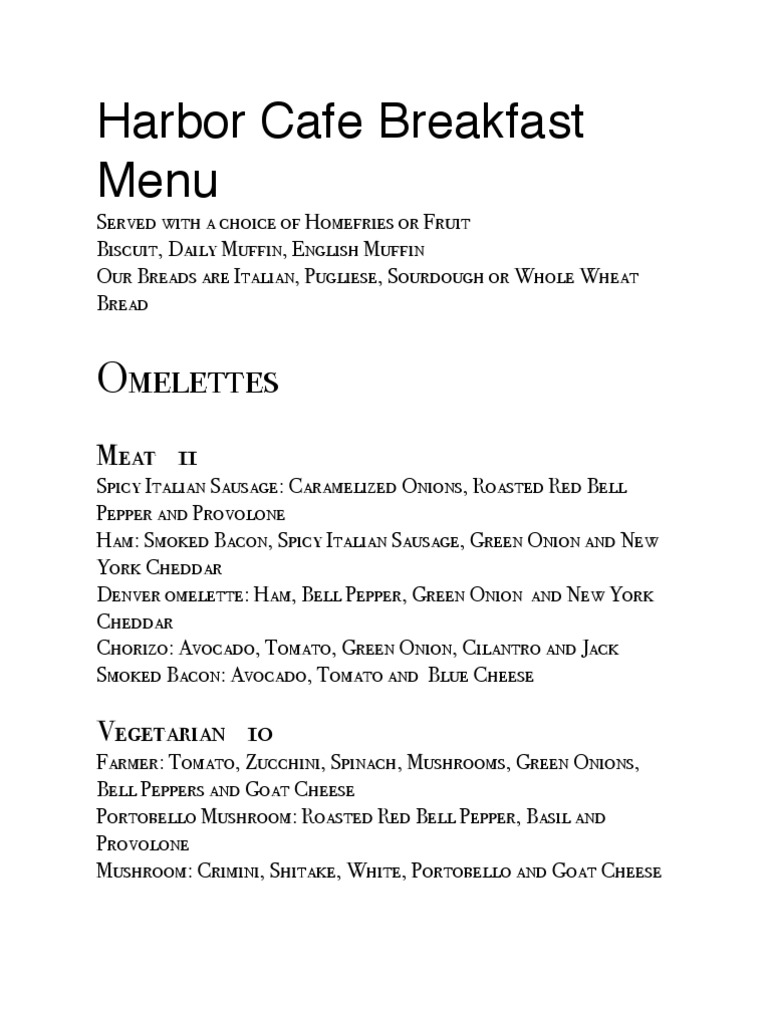 Harbor Cafe Menu | PDF | Hamburgers | Sausage