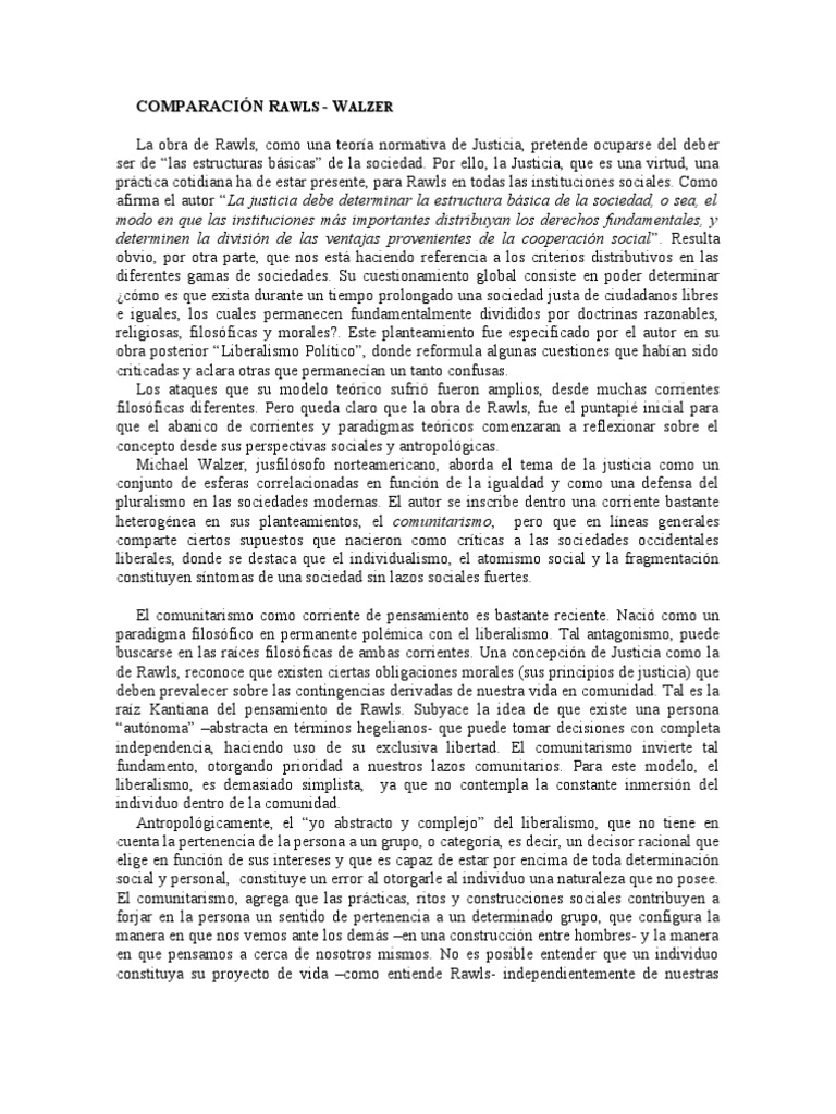 Comparacion Rawls. Walzer | PDF