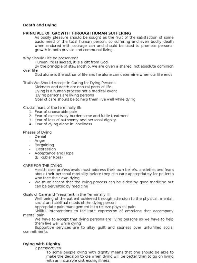 Death and Dying Handout | PDF | Psychological Concepts | Medicine