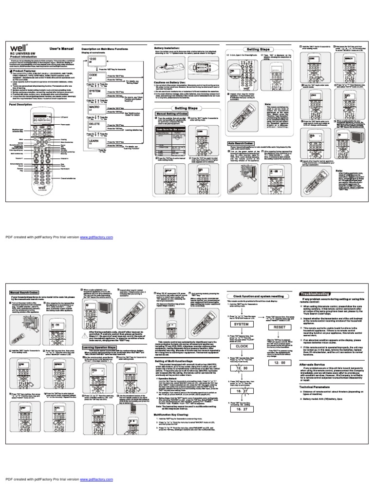 User Manual for a Universal Remote Control: Instructions for Setup ...