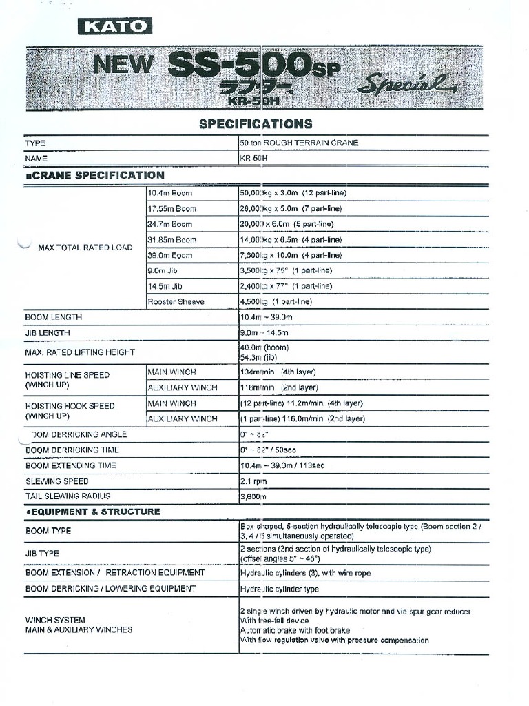 LoadCatalogue 50 Ton Kato SS-500sp | PDF