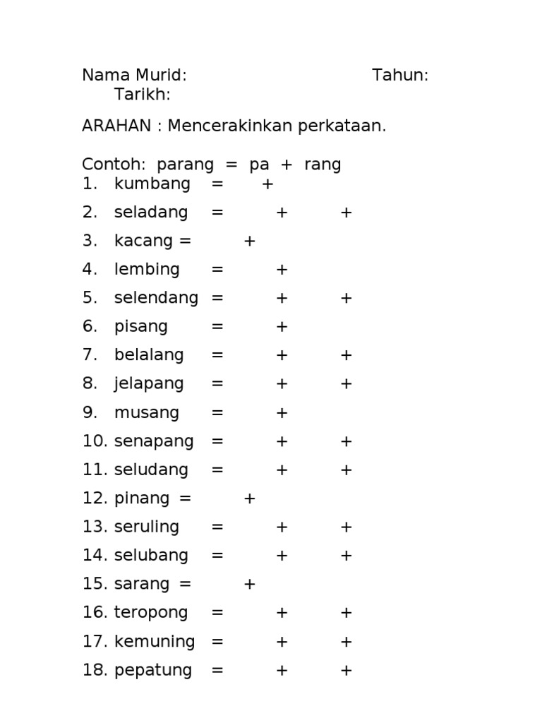 Mencerakinkan Perkataan Worksheet | PDF | Language Arts & Discipline
