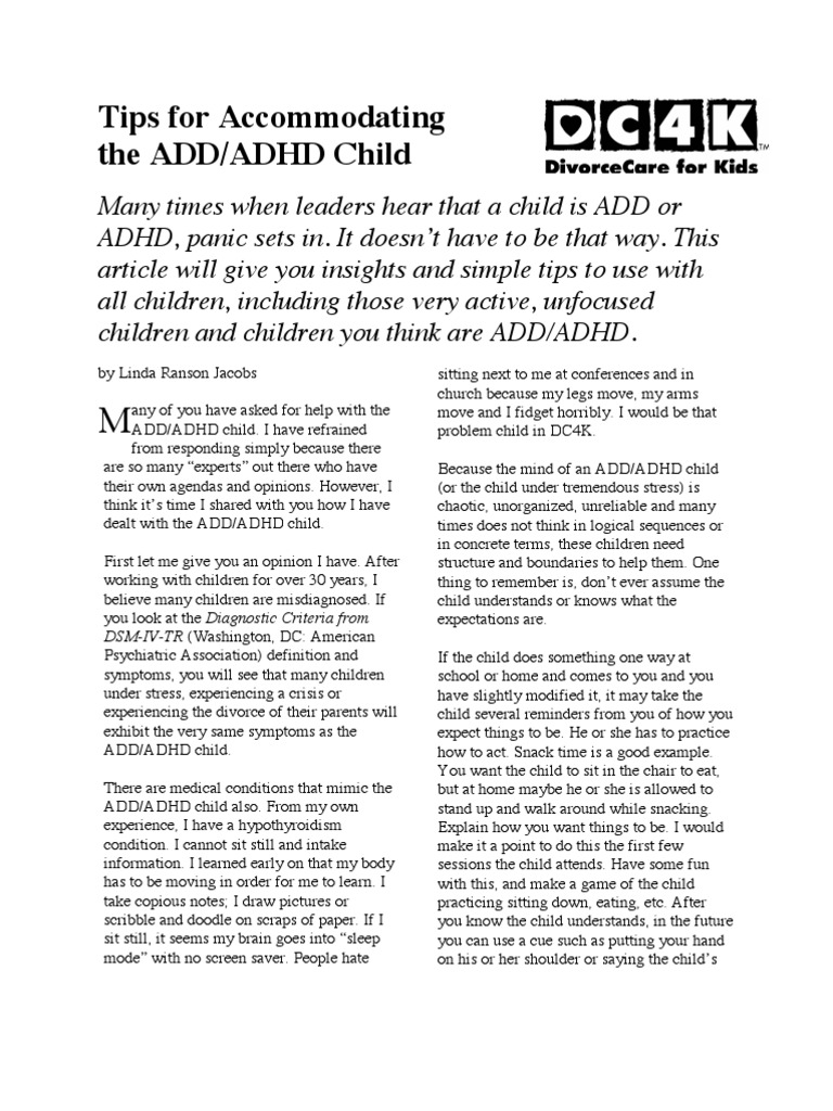 Tips For Accommodating The ADD/ADHD Child | PDF | Attention Deficit ...