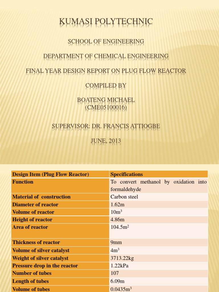Plug Flow Reactor Design Presentation... | PDF | Chemical Reactor ...