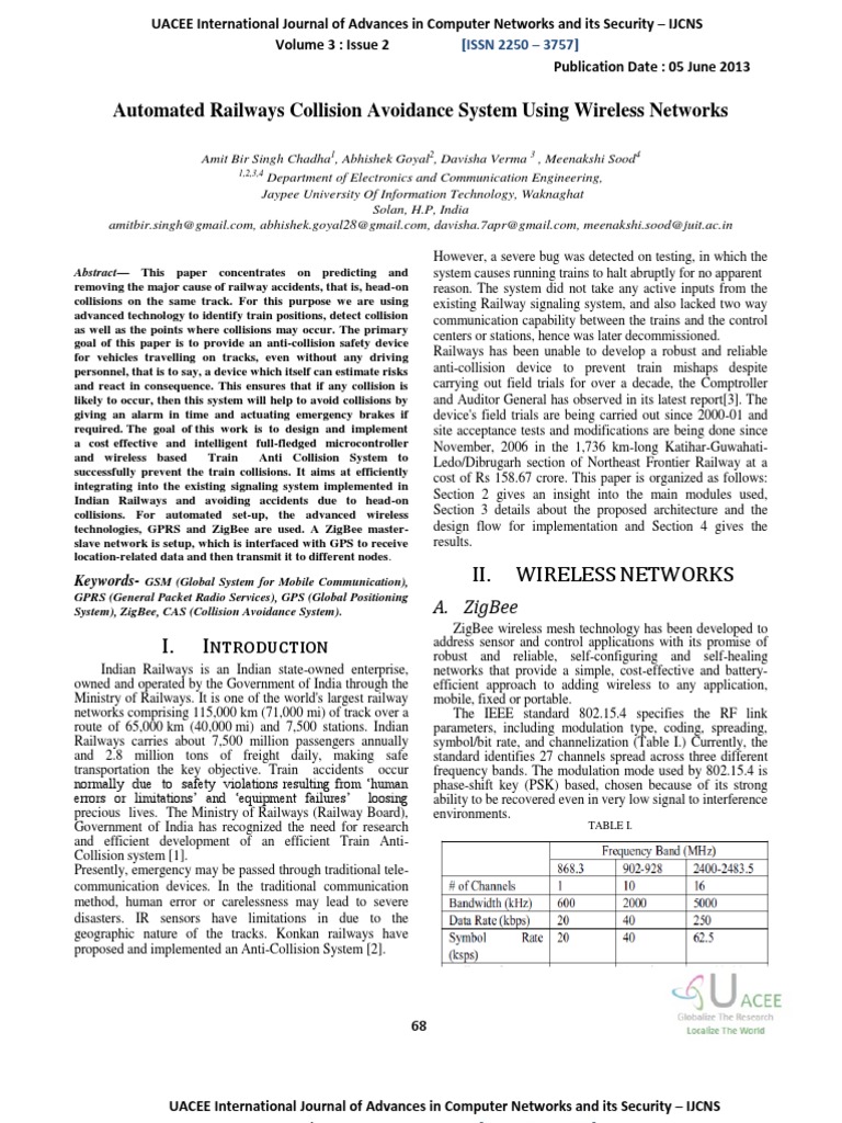 Automated Railways Collision Avoidance System Using Wireless Networks | PDF | Data Transmission ...