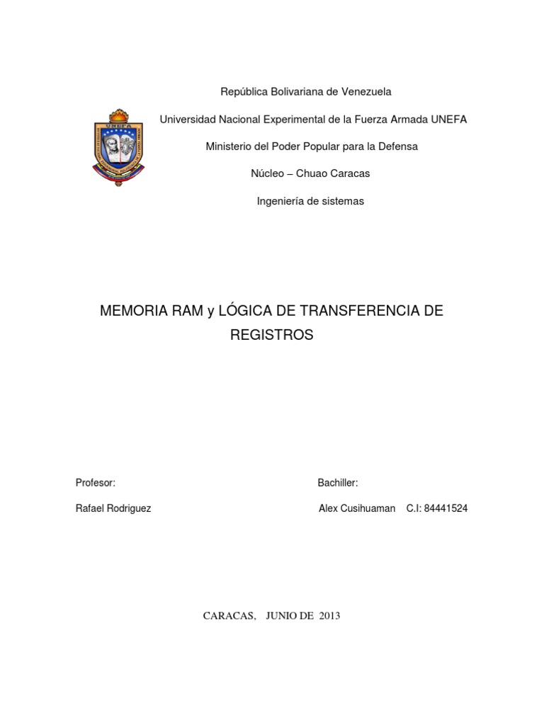 Memoria Ram Y Lógica De Transferencia De Registros Pdf Caché