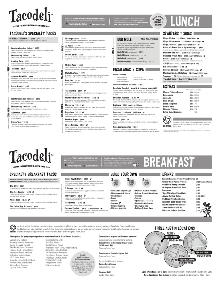 Lunch: Starters Sides TACODELI'S Specialty Tacos | PDF | Taco | Salad