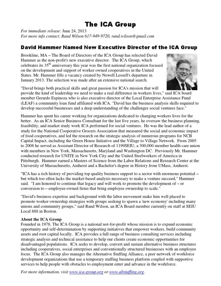 David Hammer Leads ICA Group | PDF | Cooperative | Employee Stock ...