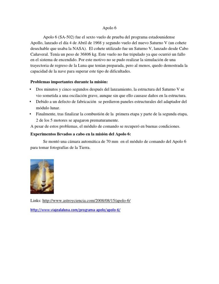 Apolo 6 | PDF | Apolo (nave espacial) | Saturno V