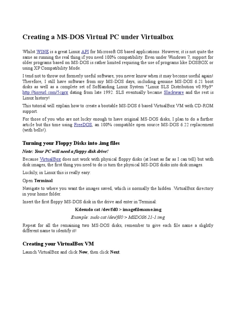 Creating A MS-DOS Virtual PC | PDF | Floppy Disk | Dos