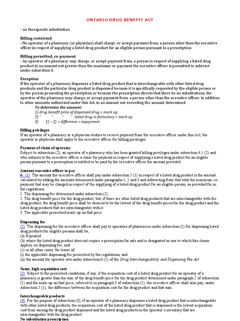 Ontario Drug Benefit Act (1/2) | PDF | Pharmaceutical Drug | Pharmacy
