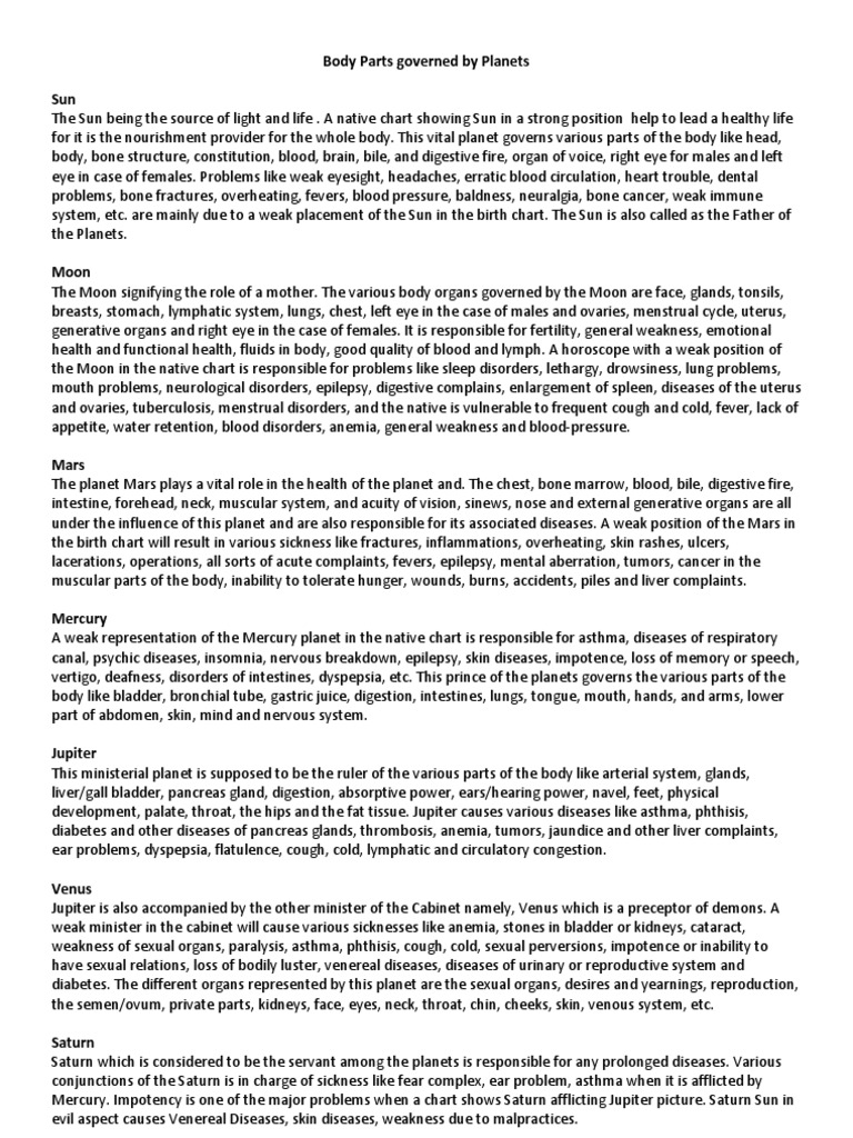 Body Parts Governed by Planets | PDF | Human Digestive System | Cough