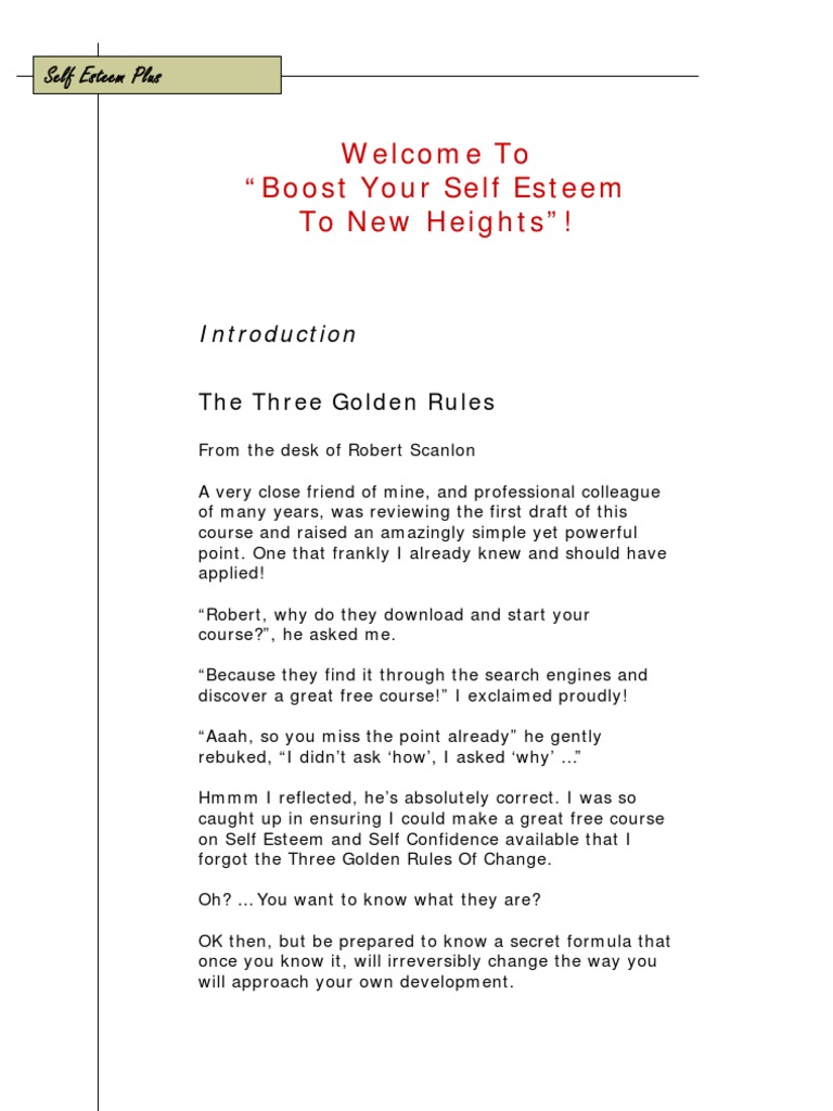 Self Esteem Plus Free Workbook | PDF | Motivation | Motivational