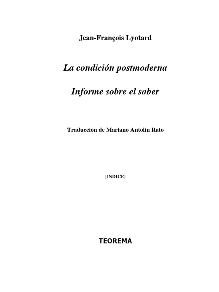 La Condicion Postmoderna Lyotard PDF | PDF | Verdad | Conocimiento