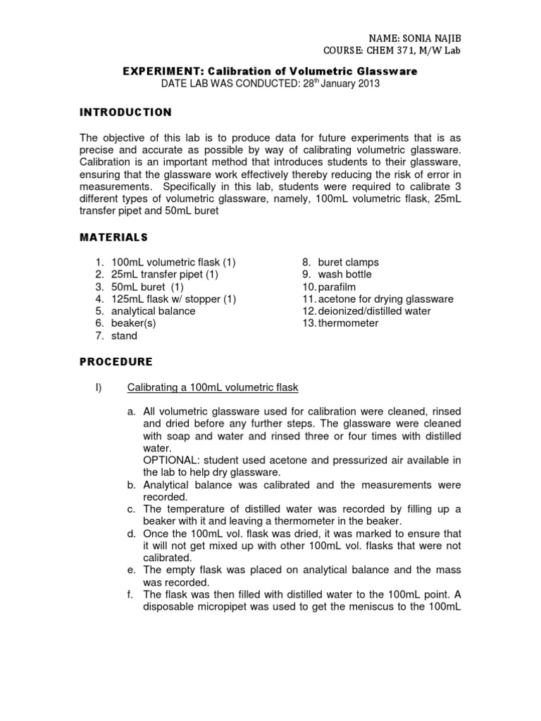 Calibration Experiment Final | PDF | Density | Calibration
