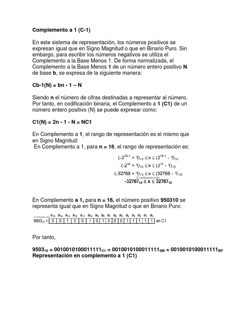 Complemento a 1 y Codificación Binaria | PDF | Decimal codificado en ...