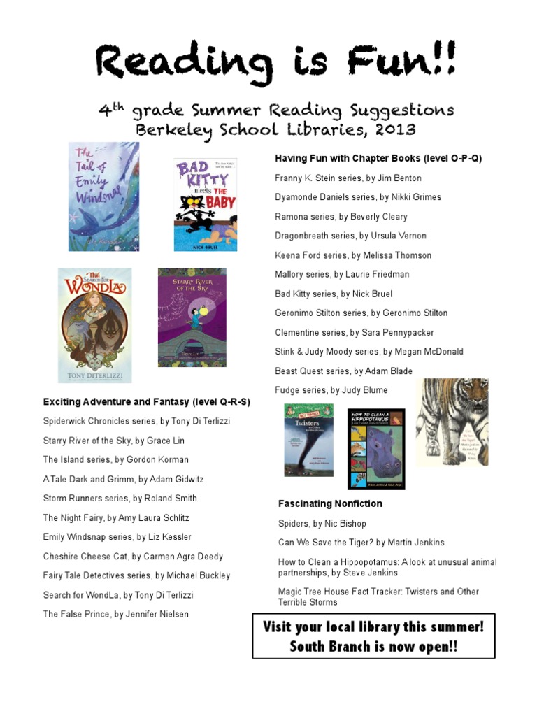 4th Grade Summer Reading List 2013 | PDF | Children's Media | Children ...