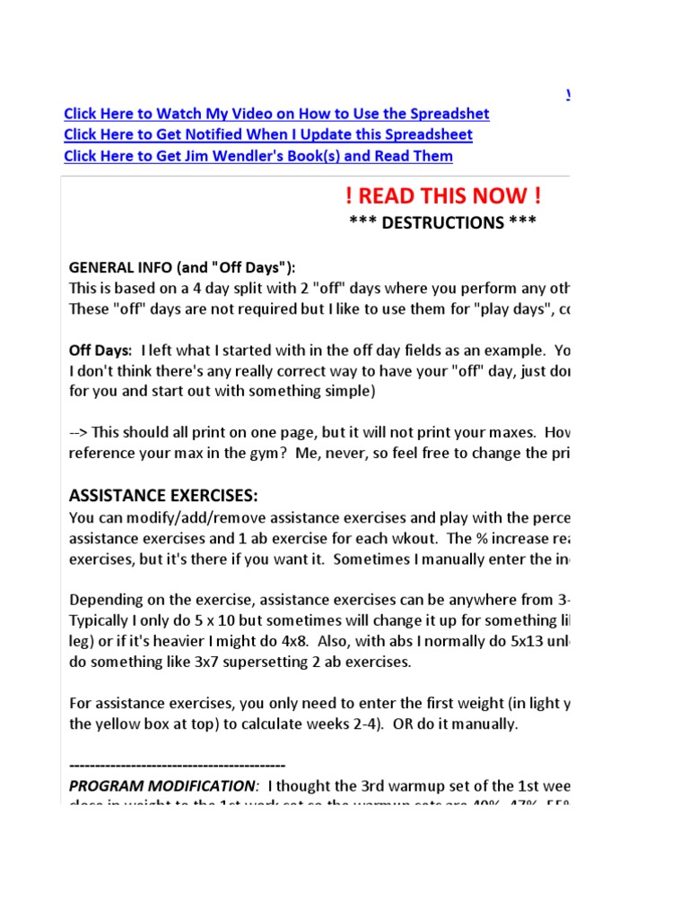 JimWendler.5 3 1WorkoutSpreadsheet v1.1 PORTRAIT | PDF | Spreadsheet ...