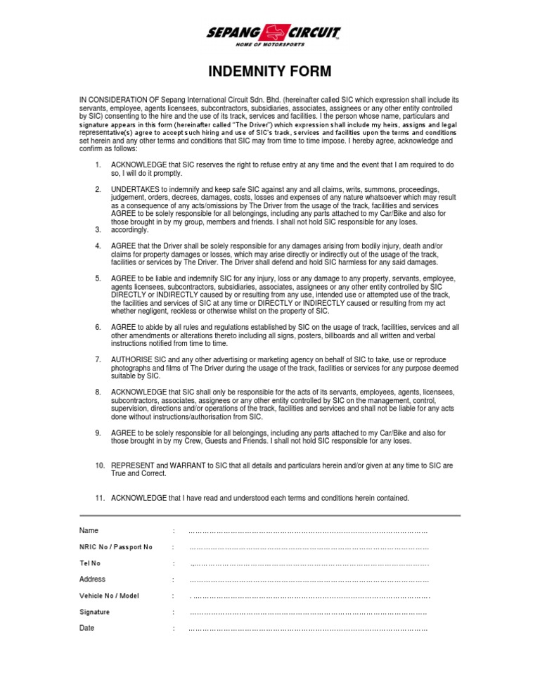 Asia Indemnity Form | PDF | Indemnity | Public Law
