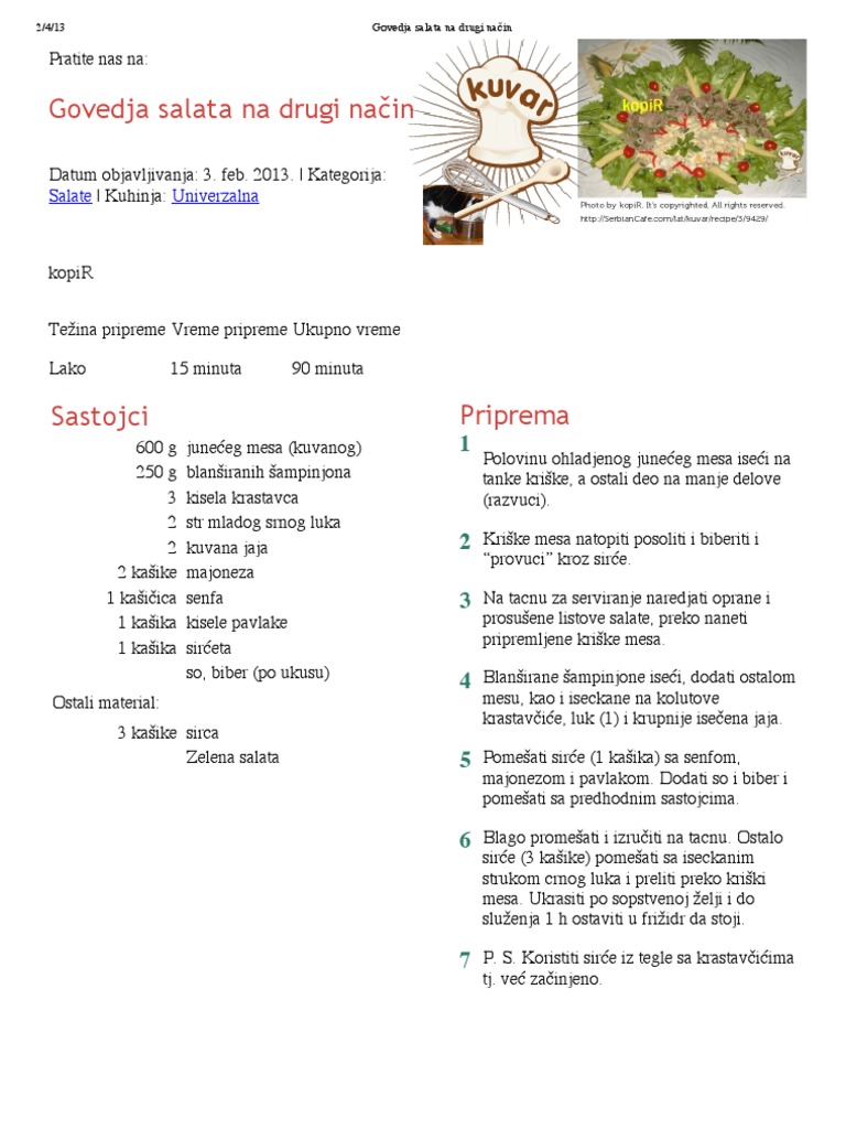 Govedja Salata Na Drugi Način | PDF
