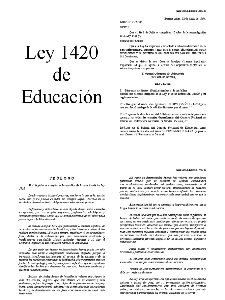 Ley 1420 | PDF | Educación primaria | Pensión