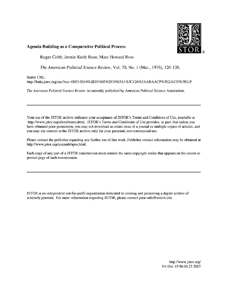 Agenda Building As A Comparative Political Process | PDF