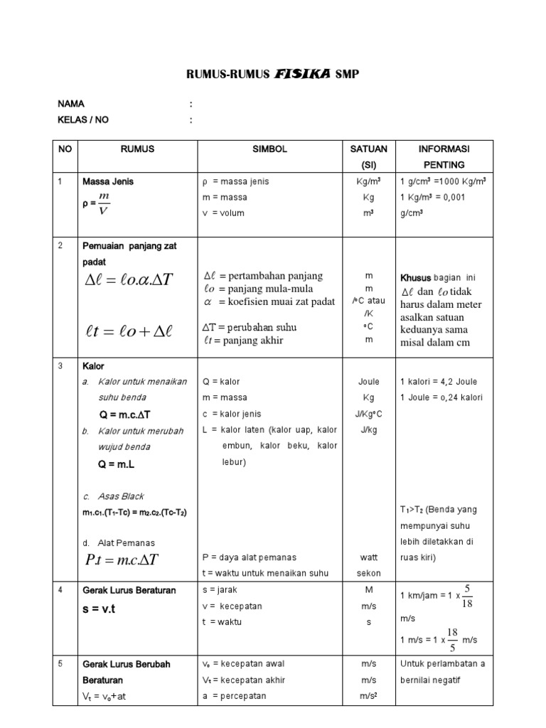 Rangkuman Rumus Fisika SMP | PDF
