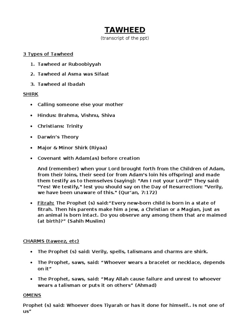 Fundamentals of Tawheed Notes | PDF | Tawhid | Muhammad