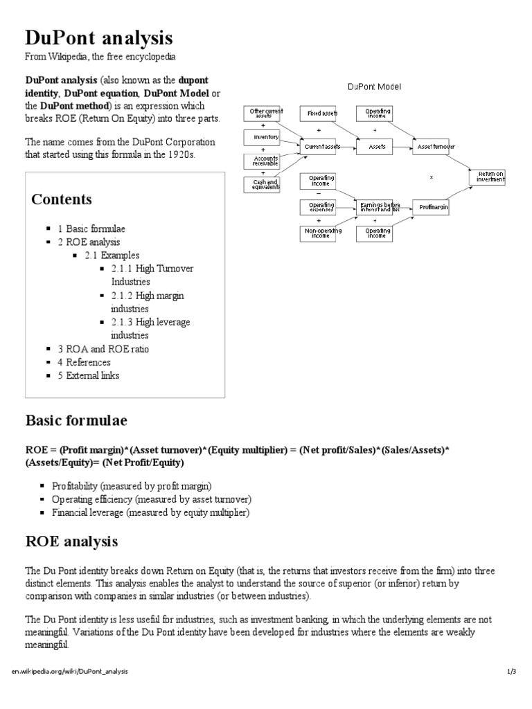 DuPont Analysis - Wikipedia, The Free Encyclopedia | PDF | Corporations ...