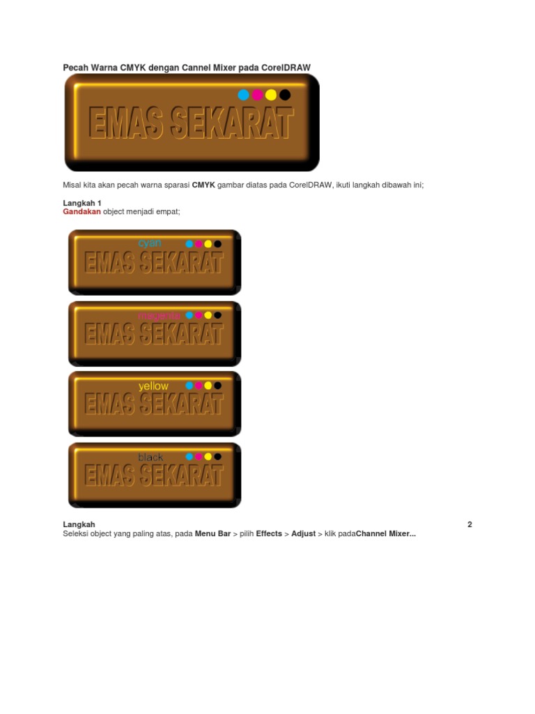Warna Emas Pecah Warna CMYK Dengan Cannel Mixer Pada CorelDRAW | PDF
