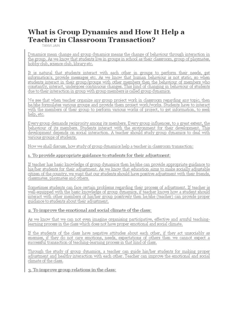 How Group Dynamics Help Teachers Improve Classroom Interactions | PDF ...