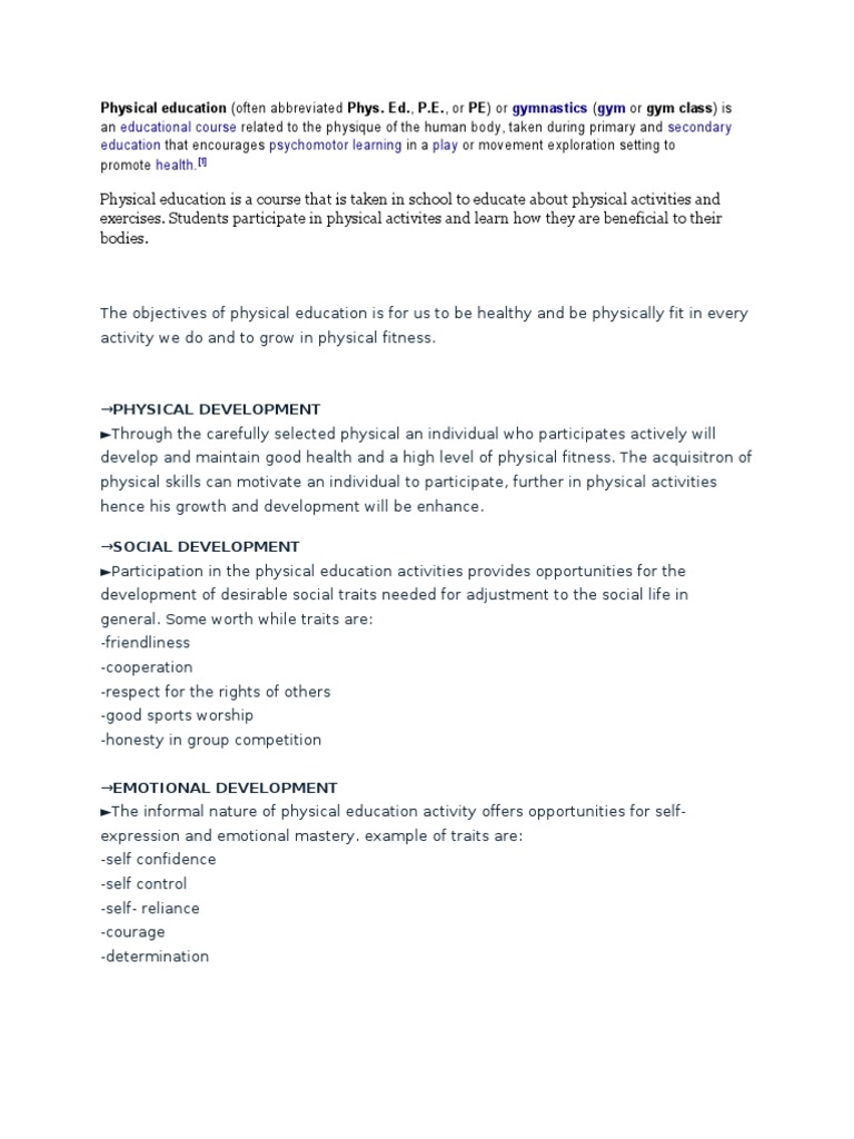 Educational Course Secondary Education Psychomotor Learning Play Health ...