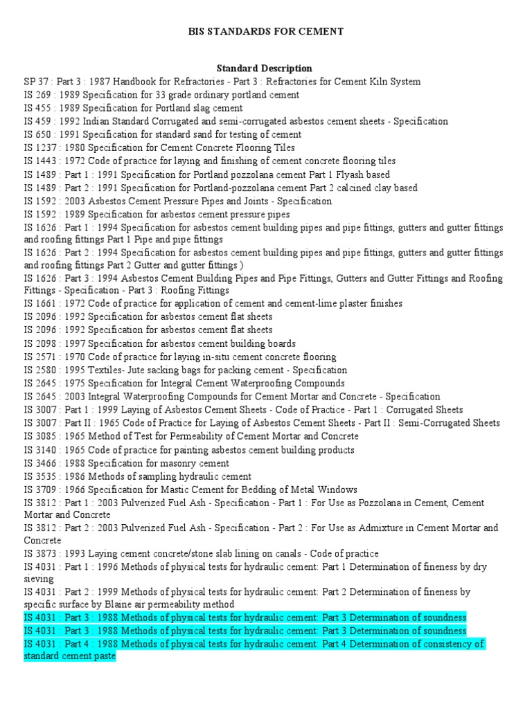 BIS Standards & Codes | Download Free PDF | Concrete | Cement