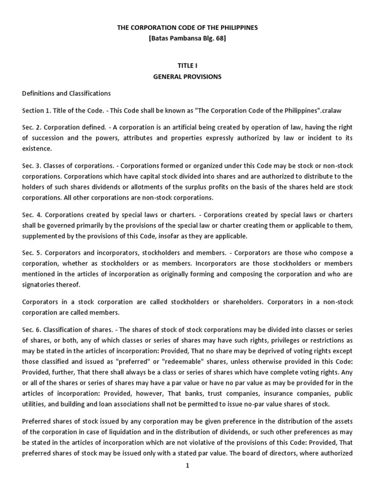 The Corporation Code of The Philippines | PDF | Corporations ...