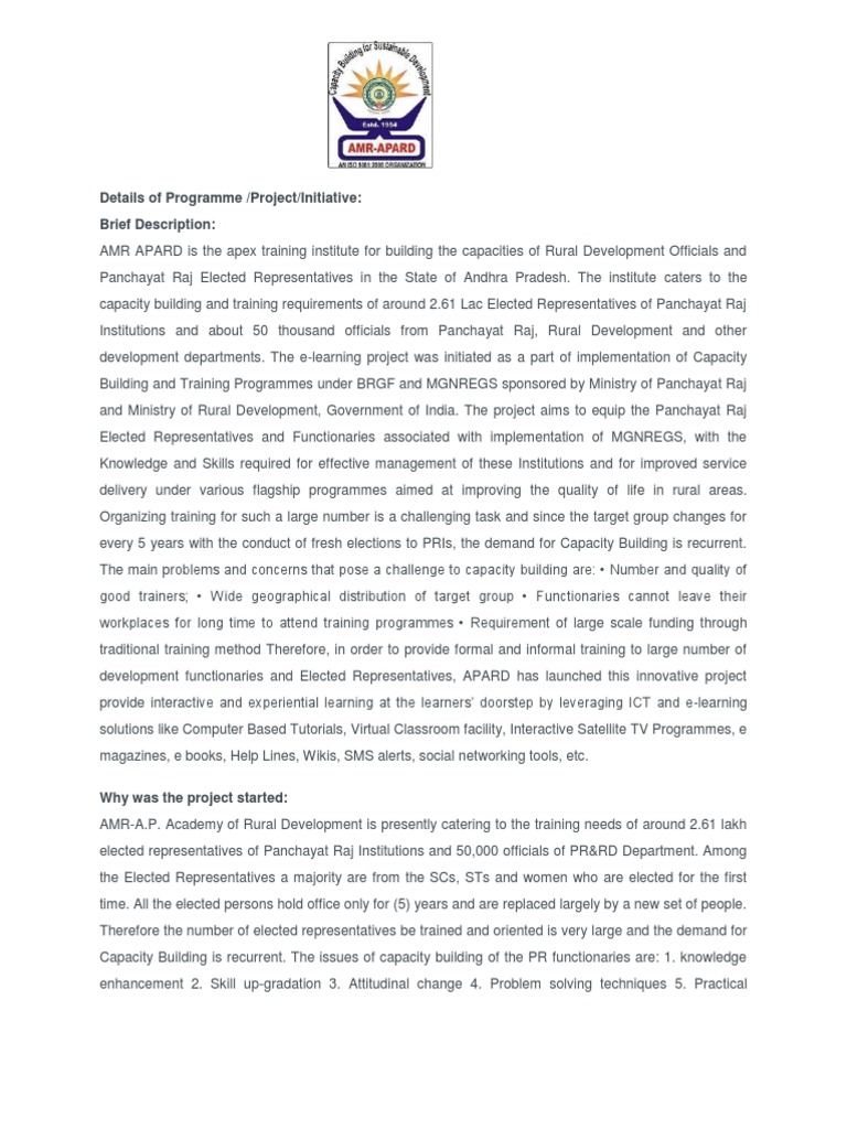 AMR APARD Elearning Project | PDF | Educational Technology | Capacity ...