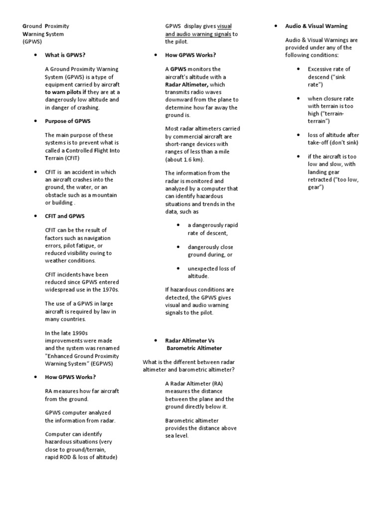 GPWS (Ground Proximity Warning System) | PDF | Avionics | Aeronautics