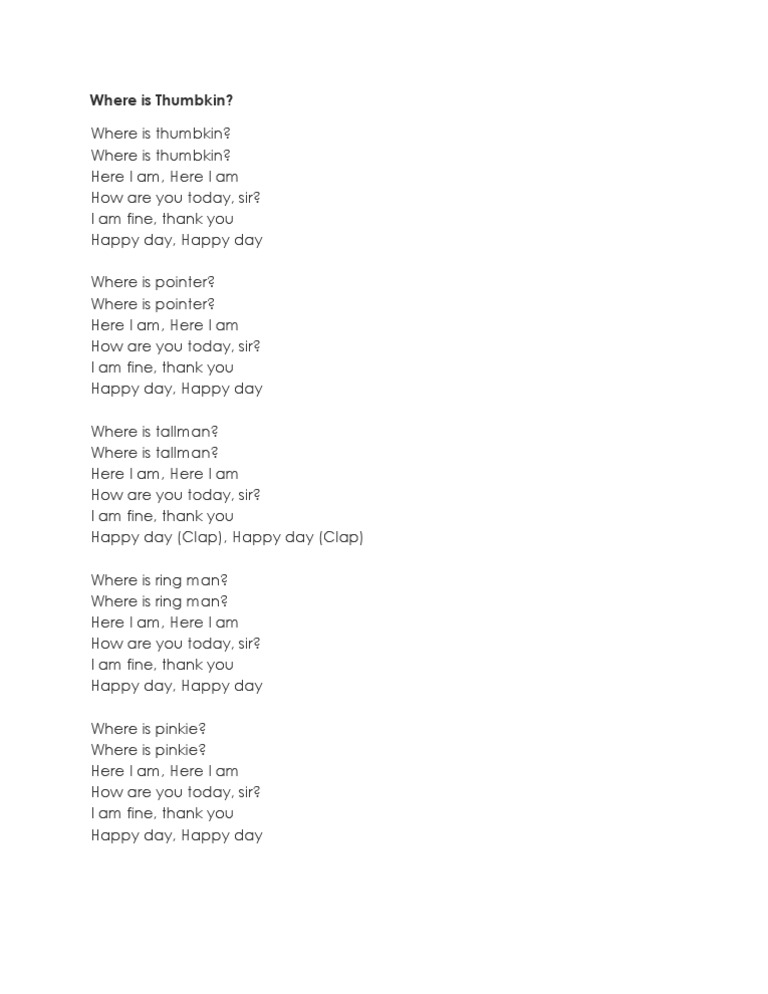 Where Is Thumbkin | PDF