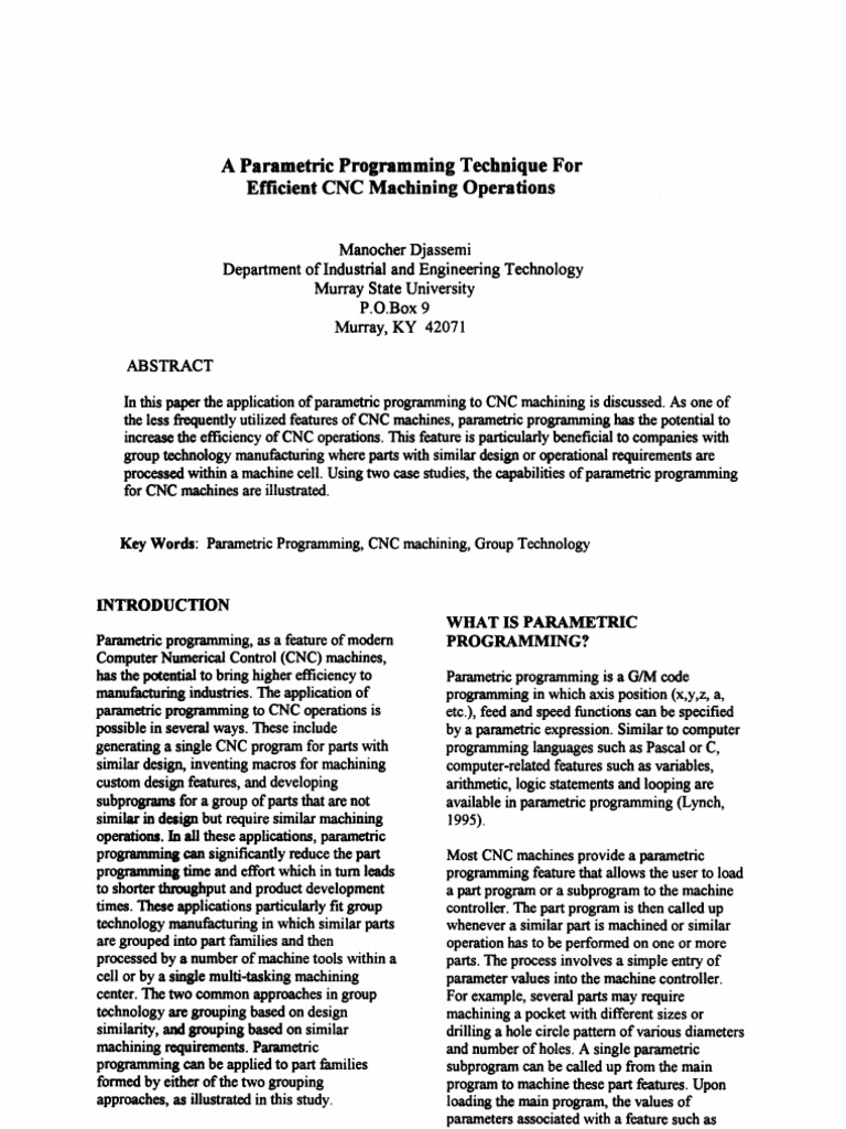 A Parametric Programming Technique For Efficient CNC Machining Op | PDF | Computer Programming ...