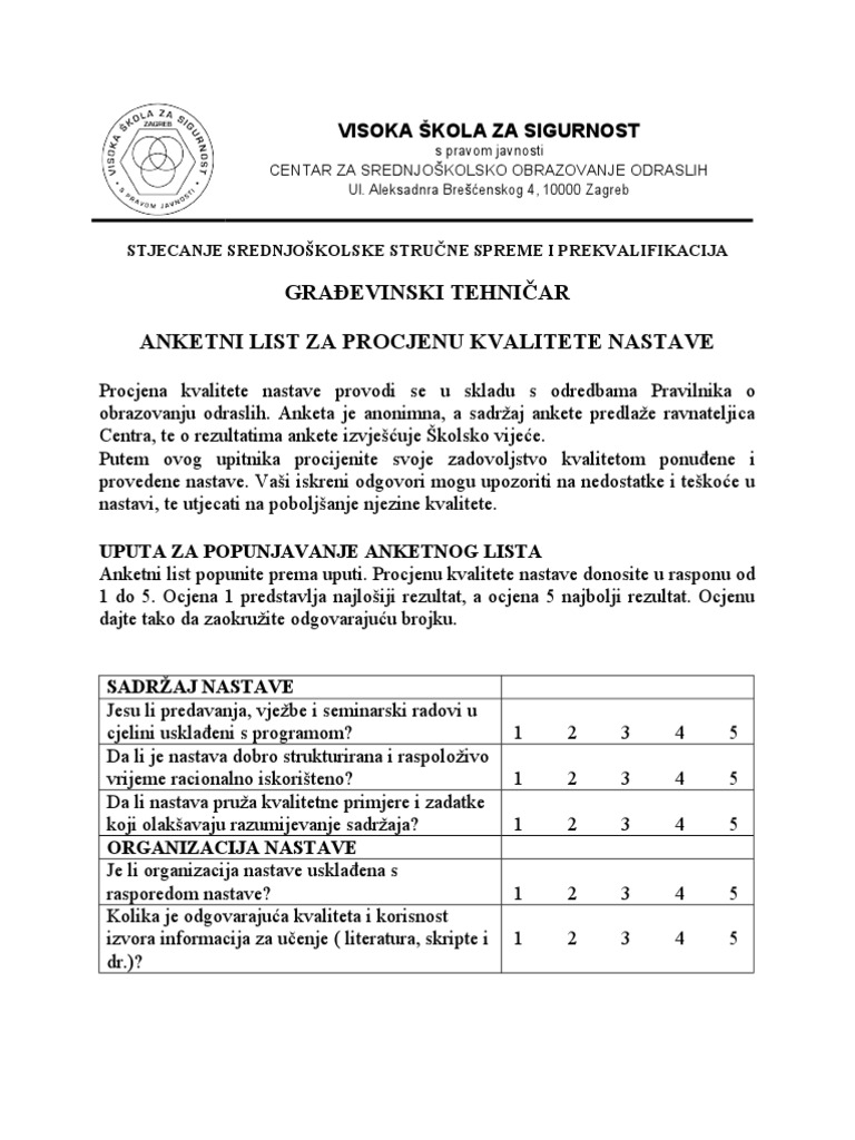 Anketa-Gradjevinski Tehnicar | PDF