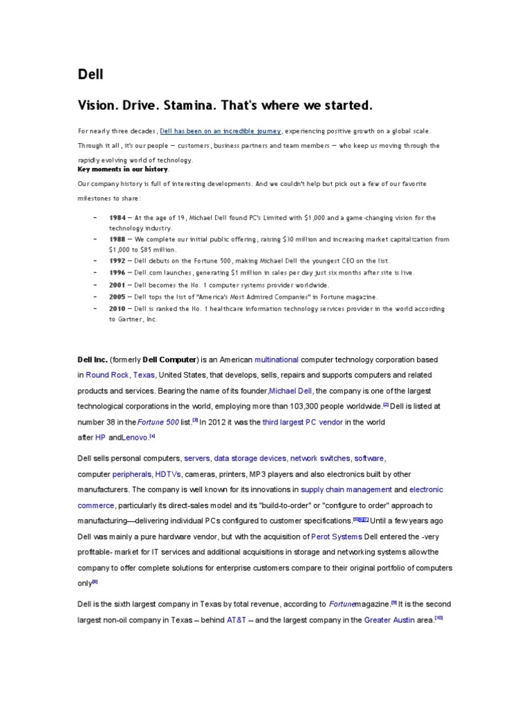 BRIEF HISTORY of DELL | PDF | Dell | Personal Computers
