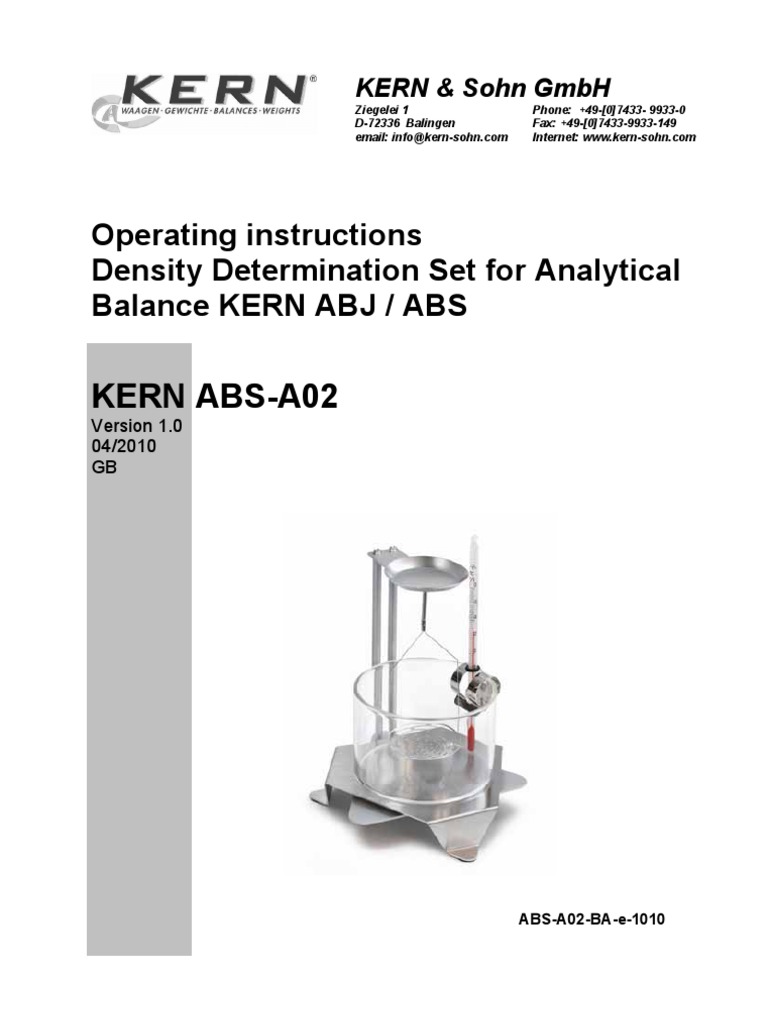 Kern Abs-A02: Operating Instructions Density Determination Set For ...