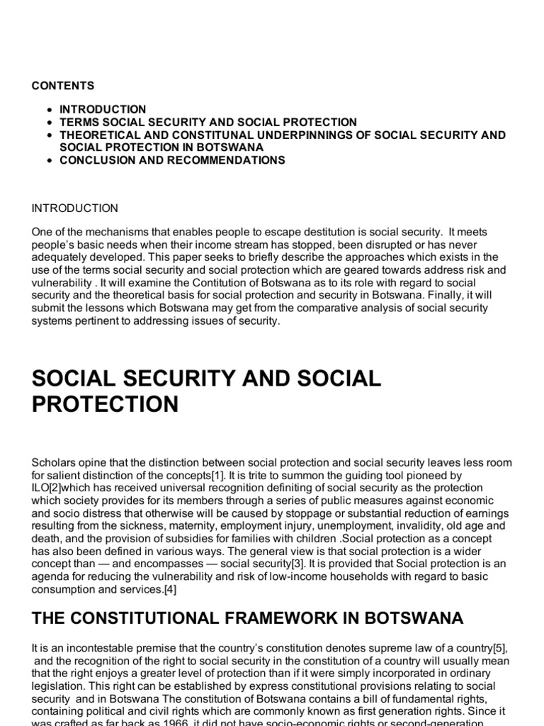 Social Security Framework in Botswana | PDF | Social Protection ...