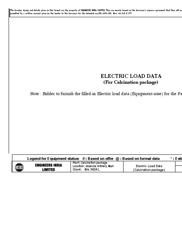 Electric Load Data: (For Calcination Package) | PDF
