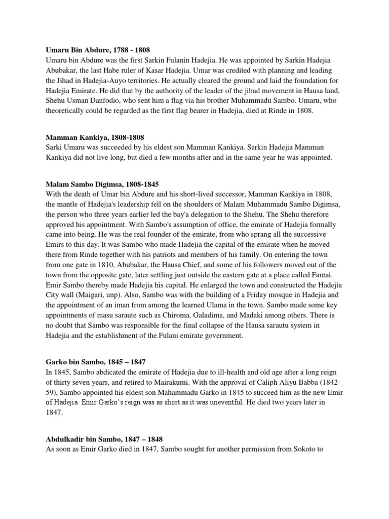 History of Hadejia Emirate Leadership | PDF | Caliphate | Islam And ...