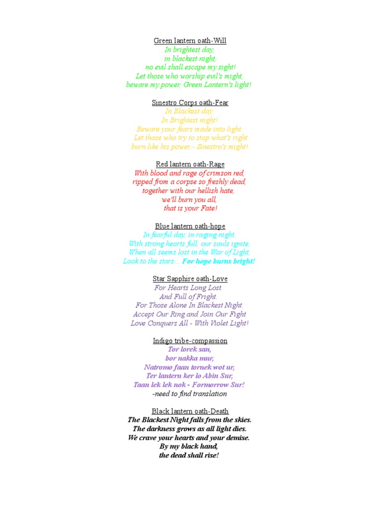 Violet Lantern Corps Oath
